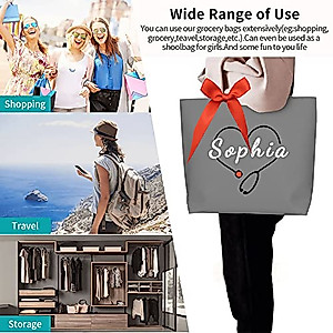 Huipeng Personalized Large Nurse Tote Bag, Customized Totes Bag with Name, Personalized Nurse with Heart Stethoscope Tote Bag Handbag for Nurse Doctor, Grey