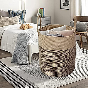 Jute Laundry Hamper Large Woven Rope Storage Basket with Handles 20' Height Tall 83L,Laundry Basket Decorative Basket for Living Room,Pillows,Clothes, 18'Wx20'H