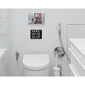 Pigort Funny Toliet Sign Decoration Box 5 Stars Would Here Again, Bathroom Sign Plaque 5"x6" Toilet Decor Rustic Wood Plaque - Funny Bathroom Signs