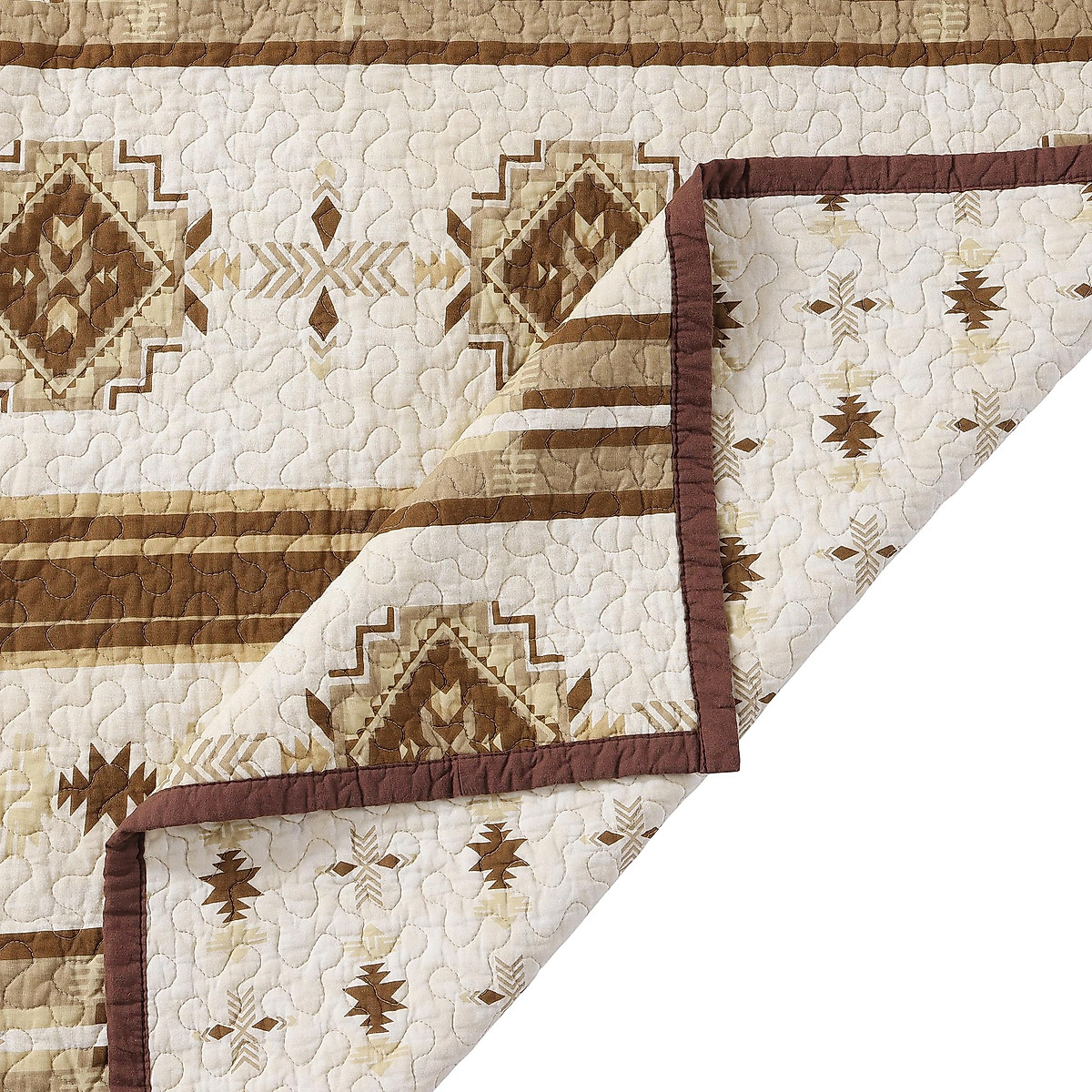 Paseo Road by HiEnd Accents Dakota Western Bedding 3 Piece Quilt Set with Pillow Shams, Full Queen Aztec Bedding Set, Brown Tribal Southwestern Bedding, Geometric Pattern Cotton Reversible Bed Set