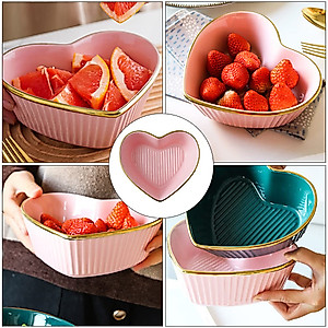 Angoily Porcelain Heart- shaped Bowls Deep Heart Plates Salad Bowl Fruit Bowl for Desserts Pasta Dinner Pink