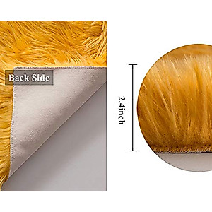 MIULEE Luxury Super Soft Fluffy Area Rug Faux Fur Rectangle Rug Decorative Plush Shaggy Carpet for Bedside Sofa Floor Nursery Fall Decor 2 x 3 Feet, Mustard Yellow