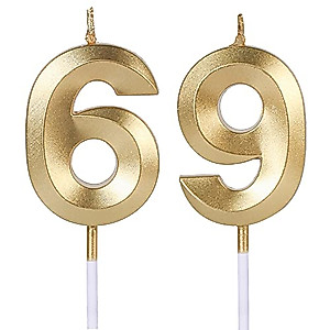 Gold 69th & 96th Birthday Candles for Cakes, Number 69 96 Candle Cake Topper for Party Anniversary Wedding Celebration Decoration