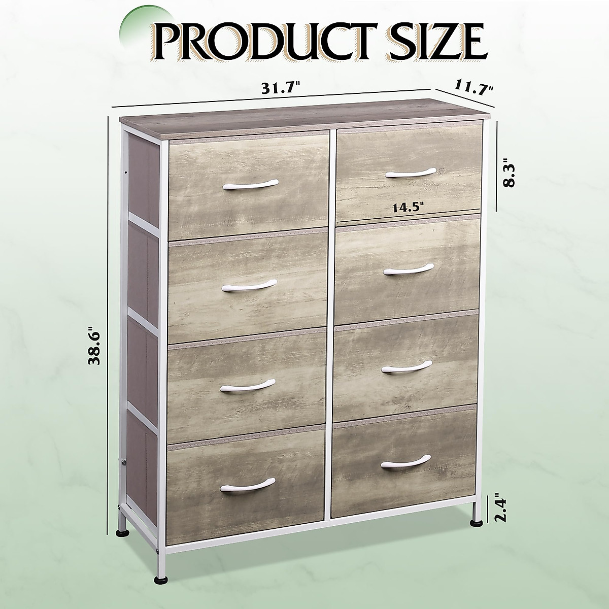 WLIVE Fabric Dresser for Bedroom, Tall Dresser with 8 Drawers, Storage Tower with Fabric Bins, Double Dresser, Chest of Drawers for Closet, Living Room, Hallway, Greige