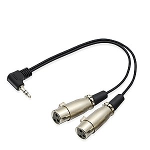 PNGKNYOCN 3.5mm to Dual XLR Y Splitter Cable 90 Degree 1/8" TRS Stereo to 2 XLR Female Microphone Cable for Professional Audio Equipment Such as Microphones, Recorders, etc.(30cm)