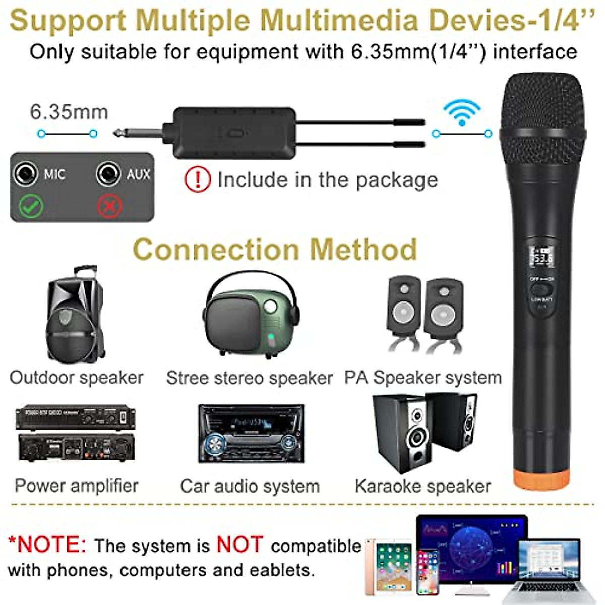 ALPOWL Wireless Microphone, UHF Dual Cordless Dynamic Mic System,Handheld Karaoke Microphone with Rechargeable Receiver(Auto Connect,200 ft Range) for Singing, Church, Speech, Wedding, Party