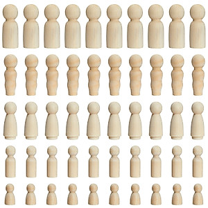 Juvale Set of 50 Unfinished Wood Peg Dolls Family, Wooden People for Crafts, Dollhouse Figures (5 Sizes)