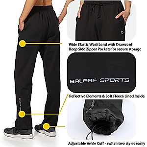 BALEAF Women's Fleece Pants Winter Running Gear with Zipper Pockets Athletic Joggers Adjustable Ankle Track Pants Black Size M