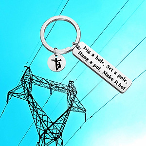 MYOSPARK Lineman Keychain Dig A Hole Set A Pole Hang A Pot Make It Hot Lineman Graduation Gift Electricians Tower Techs Jewelry Gift For Lineman Wife Mom Girlfriend (Lineman Keychain)