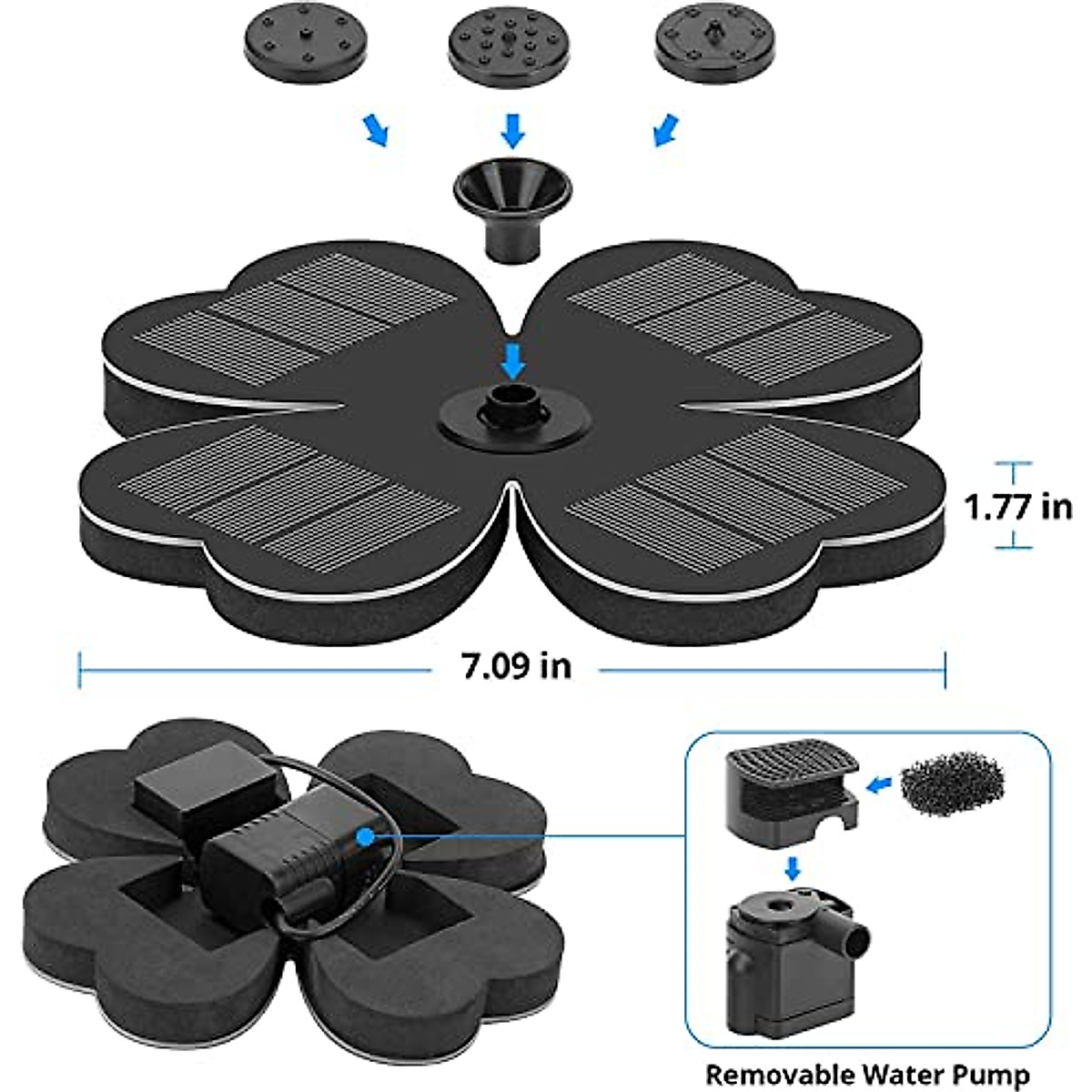 Solar Fountain Pump for Bird Bath, Lucky Clover Solar Water Pump for Pond, RAESOOT Floating Solar Powered Water Pump for Garden Backyard Pond Pool, Outdoor Decor Summer Gifts for Mother