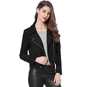 Allegra K Women Short Soft Zip Up Faux Suede Biker Moto Jacket X-Large Black