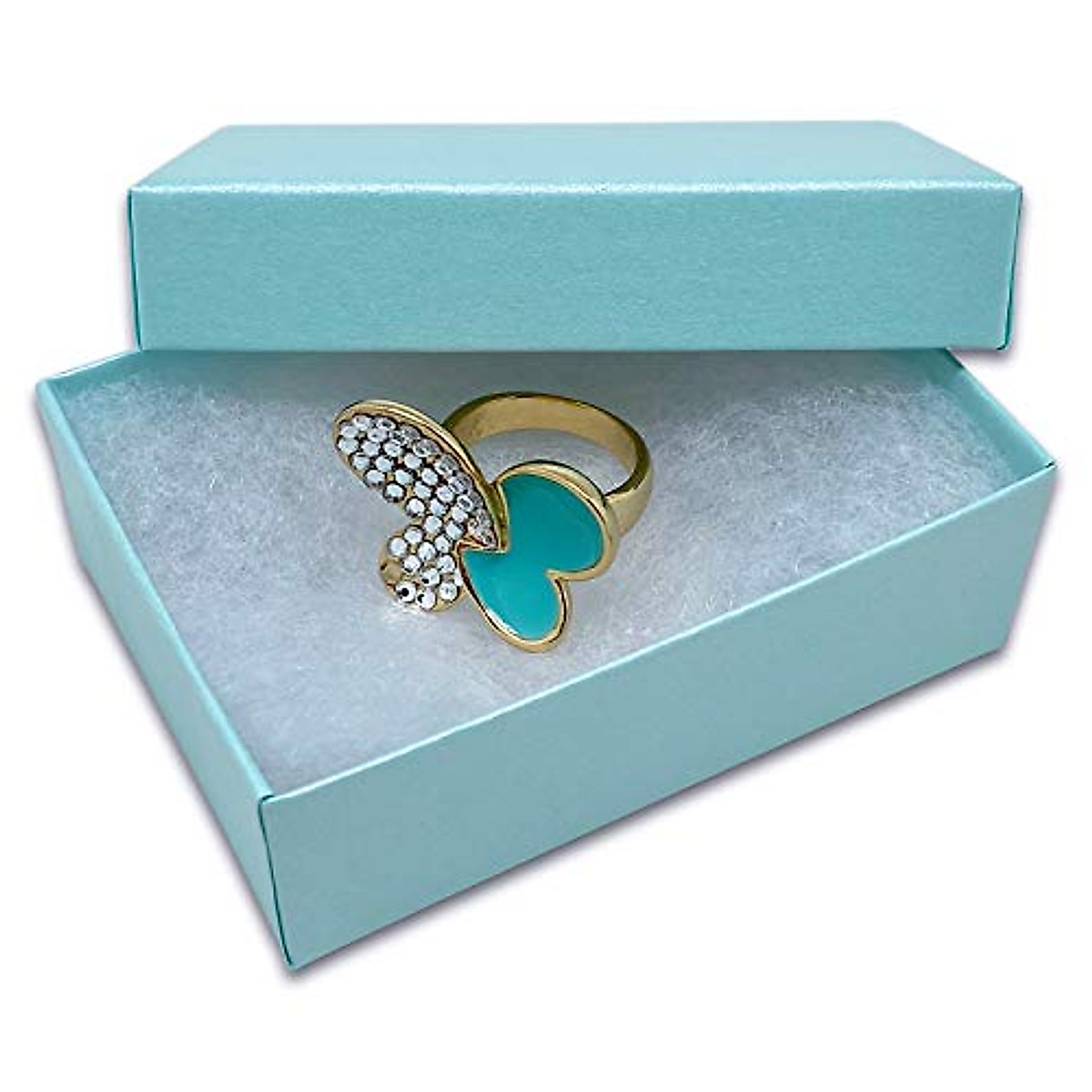 TheDisplayGuys - 100-Pack #32 Cotton Filled Cardboard Paper Jewelry Boxes Gift Case - Pearl Teal (3.3" x 2.3" x 1.0") - for Shipping or Storage