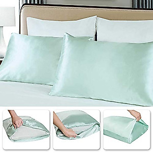 Tyfitb Satin Pillowcase for Hair and Skin, Mint Green Pillowcases Set of 2, Cooling Pillow Cases Queen Size(20×30 Inches), Soft Luxury Satin Pillowcase with Envelope Closure