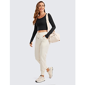 CRZ YOGA Butterluxe Long Sleeve Crop Tops for Women Slim Fit Workout Shirts Cropped Athletic Gym T-Shirts Black Large