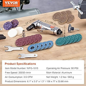VEVOR Air Die Grinder, 1/4" Right Angle Die Grinder 20000RPM, Lightweight, Ball Bearing Construction, 24PCS Discs for Grinding, Polishing, Deburring, Rust Removal