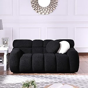 EOVTK 65" Boucle Loveseat Sofa, Modern Marshmallow Upholstered Tufted Cloud Couch with 2 Pillows for Living Room, Small Space, Apartment, Black
