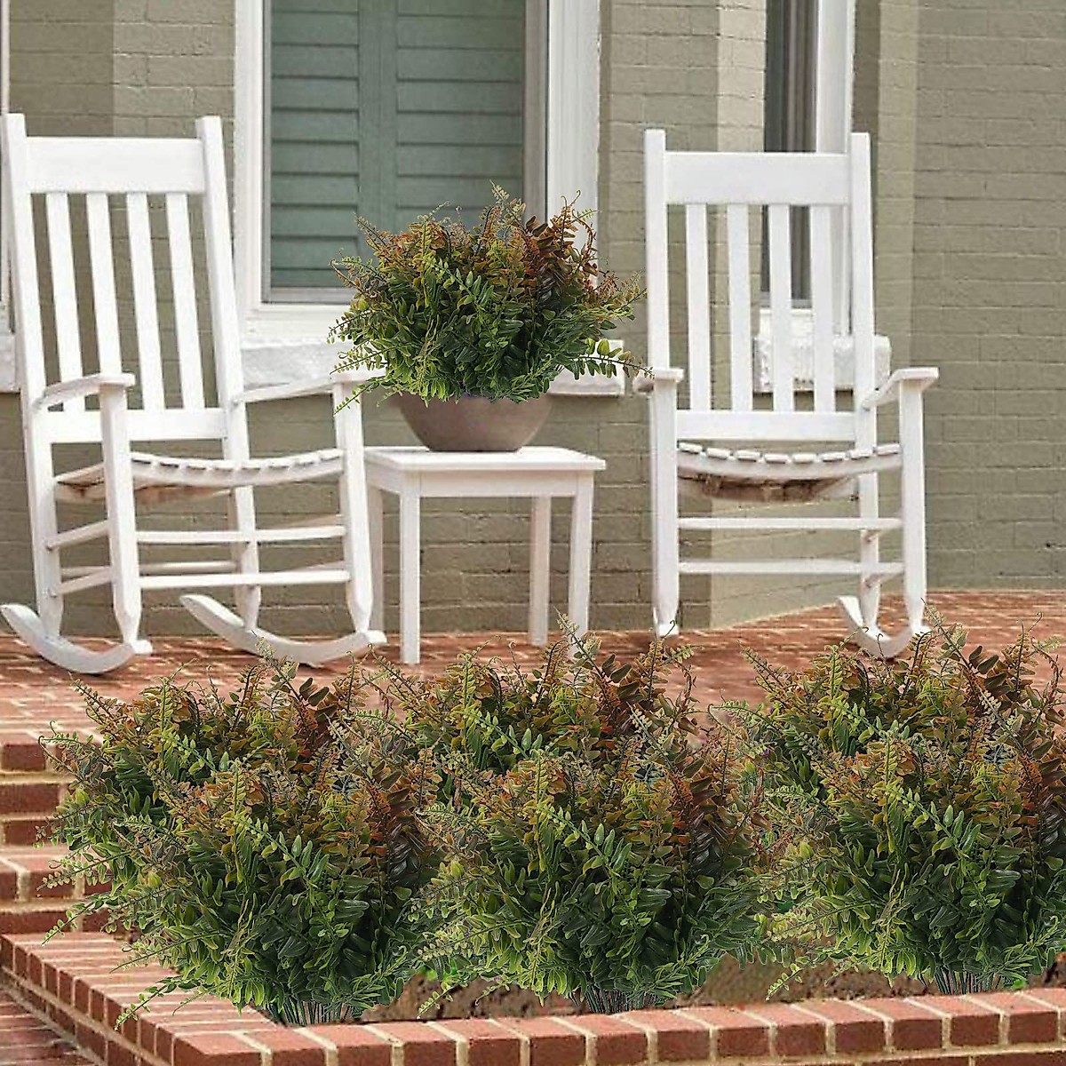 XHXSTORE 4pcs Artificial Boston Fern Plant Plastic Fern Leaves Artificial Fern Bouquet Persian Grass Artificial Shrubs for Fall Outside Inside Hanging Basket Fireplace Garden Home Decoration