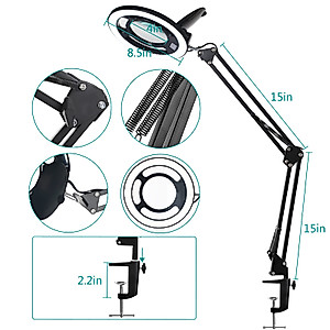 10X Desk Magnifying Glass with Light,NUEYiO 2200 Lumen Magnifying Lamp with Light, Super Bright Stepless Dimming Magnifier Lamp, Adjustable Swivel Arm Craft Lights for Projects Soldering Hobby Sewing