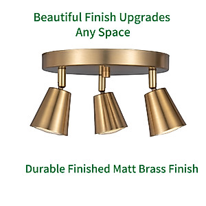 CRAFTRONOS 3 Light Track Lighting Kit, Matt Brass Finish Canopy with Moden Flush Mount Ceiling Spotlight for Kitchen,Dining,Living Room,Home Improvement
