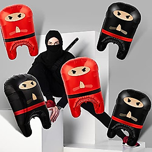 6 Pcs Ninja Birthday Party Balloons Ninja Party Decoration Red and Black Warrior Themed Party Supplies for Boys Ninja Balloons Birthday Party Supplies for Decor Party Favors Kids Baby Shower