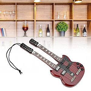 HEEPDD Miniature Guitar Model, Double Neck Bass Guitar Pendant Mini Wooden Guitar Ornament for Home Display Decoration