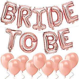 xo, Fetti Bachelorette Party Decorations - Bride to Be Balloon Kit - Rose Gold - 16" BRIDE TO BE Foil Balloons + 10 Rose Gold Latex Balloons - Bridal Shower Supplies
