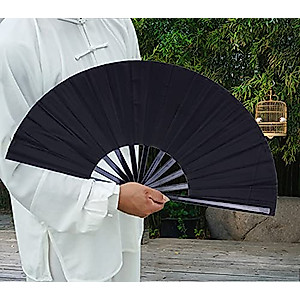 HONSHEN Folding Fan Chinese Hand Fan Performance Fan Nylon-Cloth Fan 13 inch (Black)