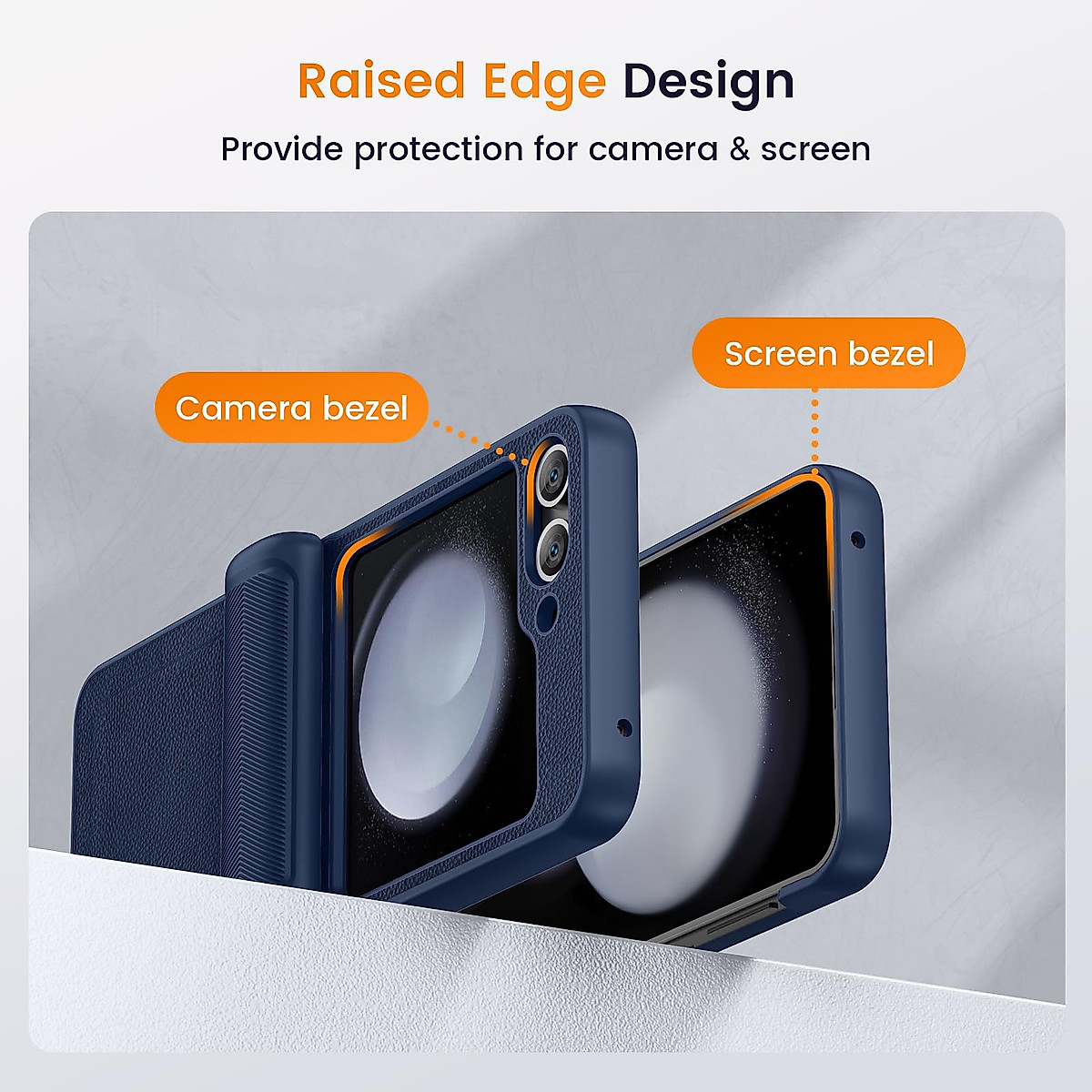 NULETO Blue Leather Galaxy Z Flip5 Case with Hinge Protection, Built-in Screen Protector