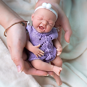 Miaio Reborn Baby Doll Boy 7 Inch Silicone Doll Mini Realistic Newborn Baby Dolls Silicone Full Body Stress Relief for Adults Hand Made with Feeding & Bathing Accessories