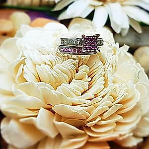 Dazzlingrock Collection Sterling Silver Round Pink Sapphire & White Diamond Wedding Ring Set for Women, Size 7