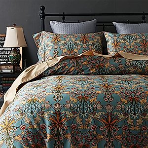Vintage Style King Duvet Cover Garden Floral Duvet Cover 100% Cotton Boho Flower Comforter Cover Luxury Floral Bedding Sets Chic Flower Pattern Duvet Quilt Cover for Men Women