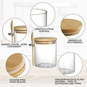 Set of 6 Spice Jars with Bamboo Lids, 16oz Glass Jars with Airtight Bamboo Lids & Bamboo Spoons Labels Pen Clean Brush Glass Storage Containers for Pantry Organization,Candy,Cookie, Tea and Spice Jar