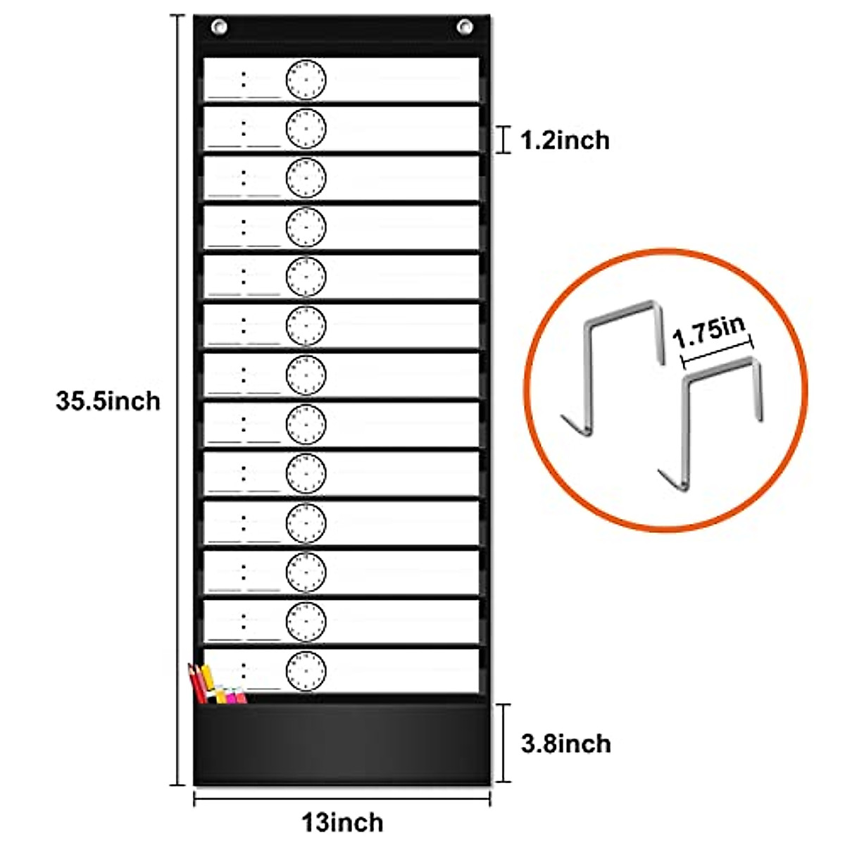 EAMAY Daily Schedule Pocket Charts, Teacher Schedule Chart with Resuable 18 Custom Cards, Classroom Pocket Chart for School Office or Homeschool Activities, Black
