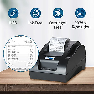 vretti Thermal Receipt Printer, 58mm Small USB Thermal Printer with High-Speed Printing Support to ESC/POS/Window and Mac System, Portable Restaurant Kitchen Printer for Cash Register