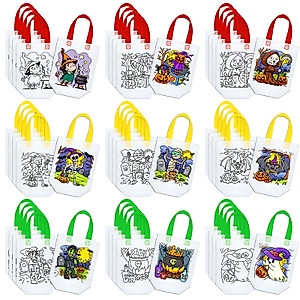Kacctyen 45 Pcs Cute Coloring Goodie Bags Reusable Halloween Art Party Favor Bags Paint Bags for Kids Halloween Birthday Party Favor Bags Color Your Own Bag Graffiti Goodie Bags, 9 Styles