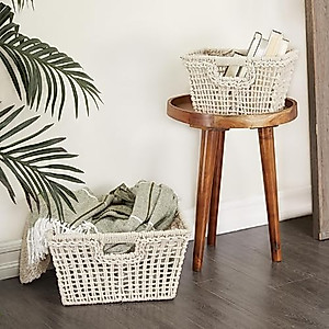 Deco 79 Farmhouse Cotton Storage Basket, 9", 8"H, White