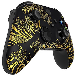eXtremeRate The Great Golden Wave Off Kanagawa - Black Housing Shell for Xbox Series X & S Controller Model 1914, Custom Replacement Cover Faceplate for Xbox Core Controller - Controller NOT Included
