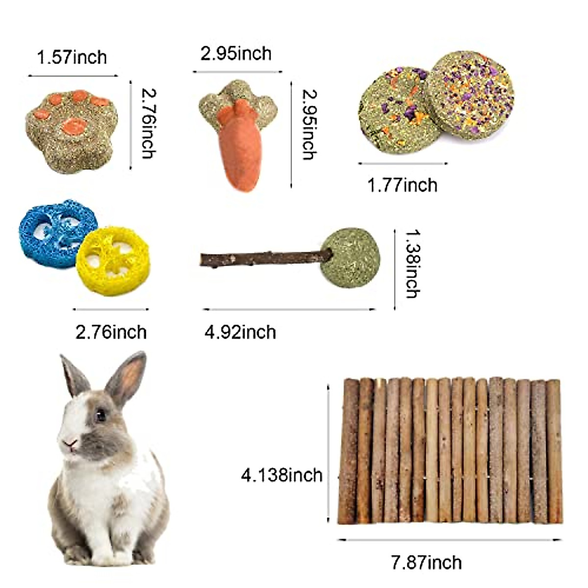 Kunze Land Rabbit Toys, 12 Pcs Timothy Hay Balls Rabbit Chew Toys, Guinea Pig Toys for Grinding Teeth Promote Gastrointestinal Health, Natural Wood Apple Sticks Hamster Hideout