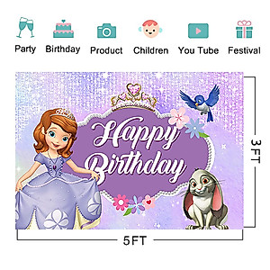 Purple Princess Backdrop for Birthday Party Supplies 5x3ft Princess Sofia Photo Backgrounds Sofia Theme Baby Shower Banner for Birthday Cake Table Decoration