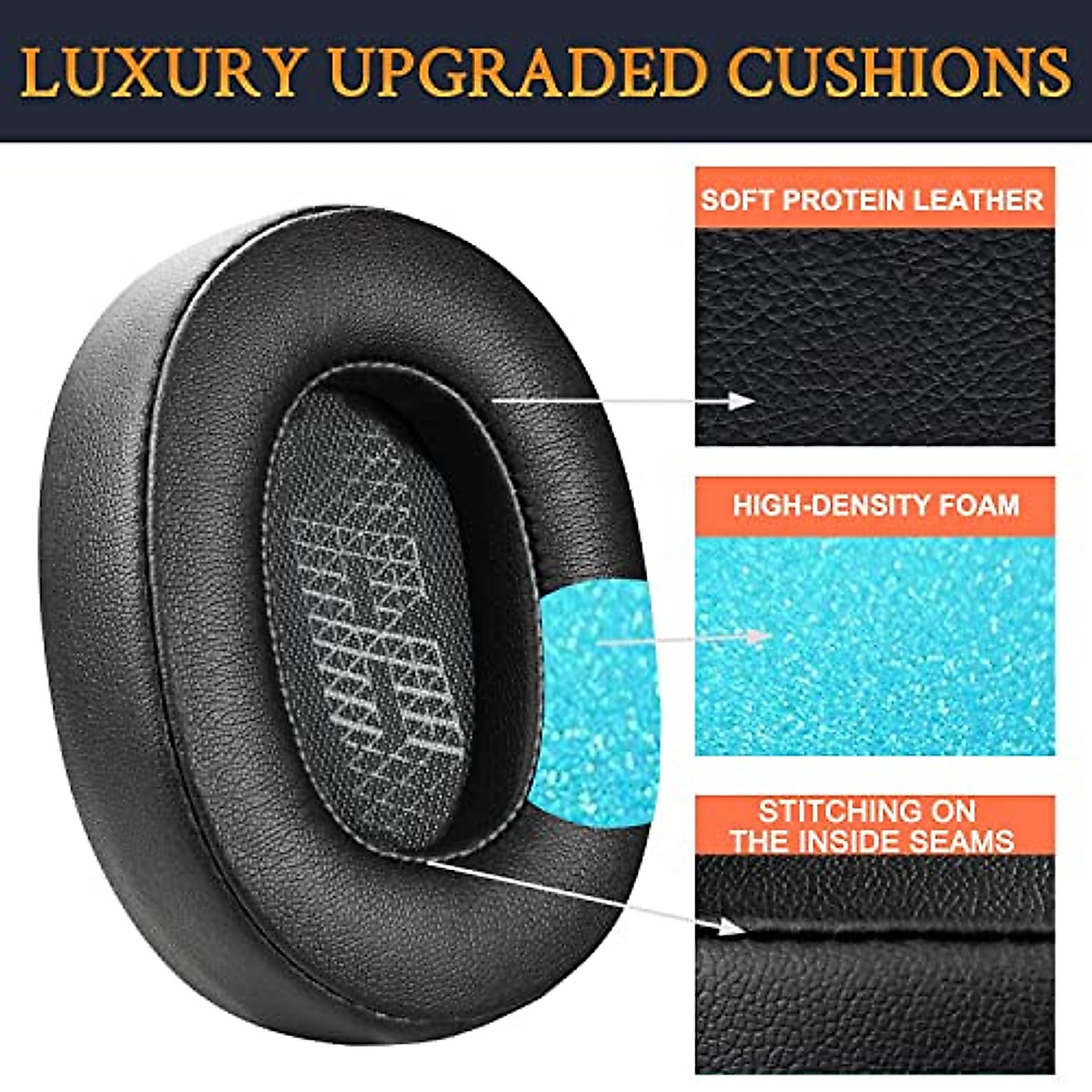 SOULWIT Professional Replacement Ear Pads for JBL Live 500BT/Live 500 BT Around-Ear Wireless Headphone, Earpads Cushions with Softer Protein Leather, Noise Isolation Foam - Black