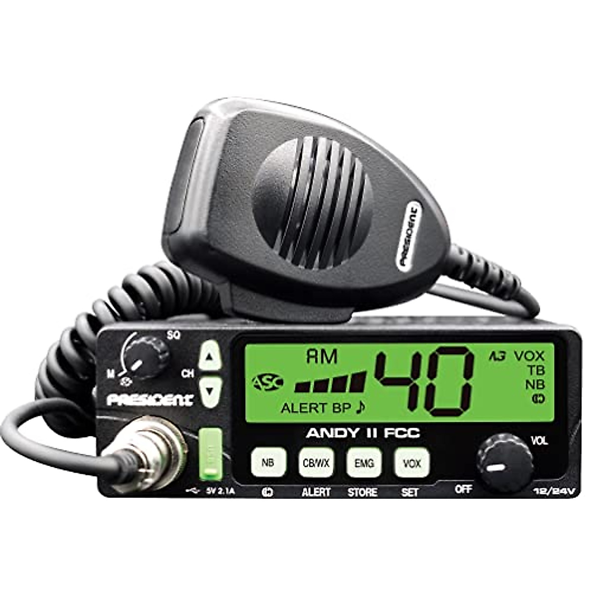 President Electronics ANDYII Cb Radio 12/24v 7clr Disp Usb Compact