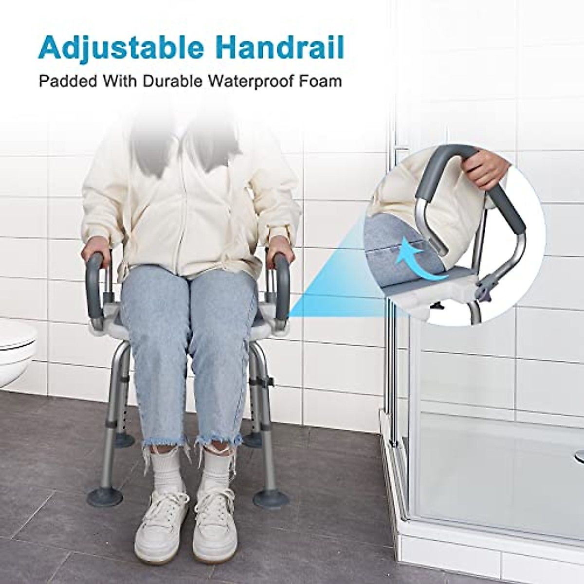 LEACHOI Shower Chair with Detachable Arms and Back 350 lbs, Heavy Duty Shower Seat with Extra 4 Rubber Tips & Shower Grab Bar, Inside Shower Bath Stool for Handicap, Disabled, Seniors & Elderly