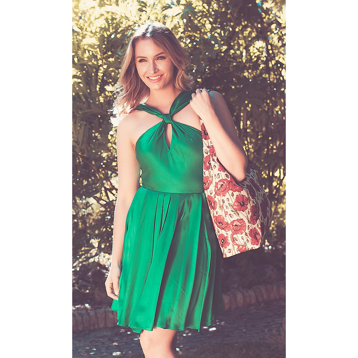 Signare Red and White Women’s Fashion Canvas Top Zip Hobo Shoulder Bag Beach Bag with Poppy Flower (HOBO-POP)