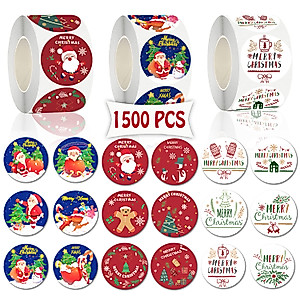 Partywind 1500 PCS Merry Christmas Stickers, Self-Adhesive Stickers Roll for Christmas Ornaments Decorations, Christmas Labels Stickers for Envelopes Crafts Decor (3 Rolls)