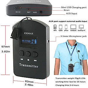 EXMAX EXD-6824 2.4G Wireless Voice Audio Tour Guide System Interpreter Translation Equipment for Churches Business Convention Tour Guide Teaching Training Private Talking (1 Transmitter 3 Receivers)