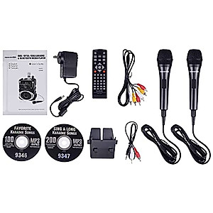 Karaoke USA GF946 GF946 DVD/CD+G/MP3+G Bluetooth 35-Watt Karaoke System with 7-Inch TFT Digital Color Screen, LED Lights, HDMI Output, and 2 Microphones (Black)