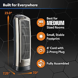 Lasko Oscillating Digital Ceramic Tower Heater for Home with Adjustable Thermostat, Timer and Remote Control, 23 Inches, 1500W, Silver, 755320, 8.5″L x 7.25″W x 23″H, Silver