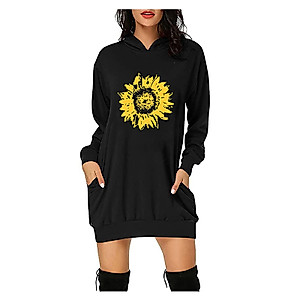 Christmas Hoodies Dress for Women Ugly Christmas Sweater Shirt Long Sleeve Crewneck Pullover Hooded Tunic with Pockets