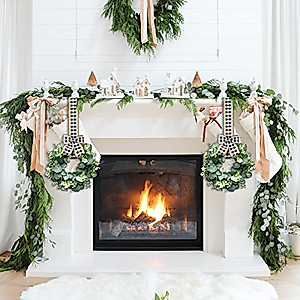 Faux Kitchen Cabinet Wreaths, 2 Pieces Small Pecuniary Eucalyptus Wreath 10 Inch Summer Farmhouse Wreath Mini Kitchen Cabinet Wreaths for Door Window Chair Wall Decor (Plaid Bow Style)
