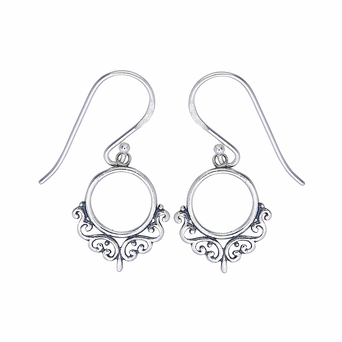 Boma Jewelry Sterling Silver Balinese Style Filigree Circle Dangle Earrings